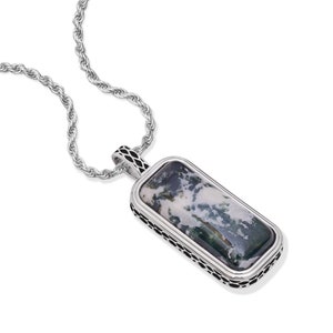 Tree Agate Stone Tag in Black Rhodium Plated Sterling Silver - Etsy