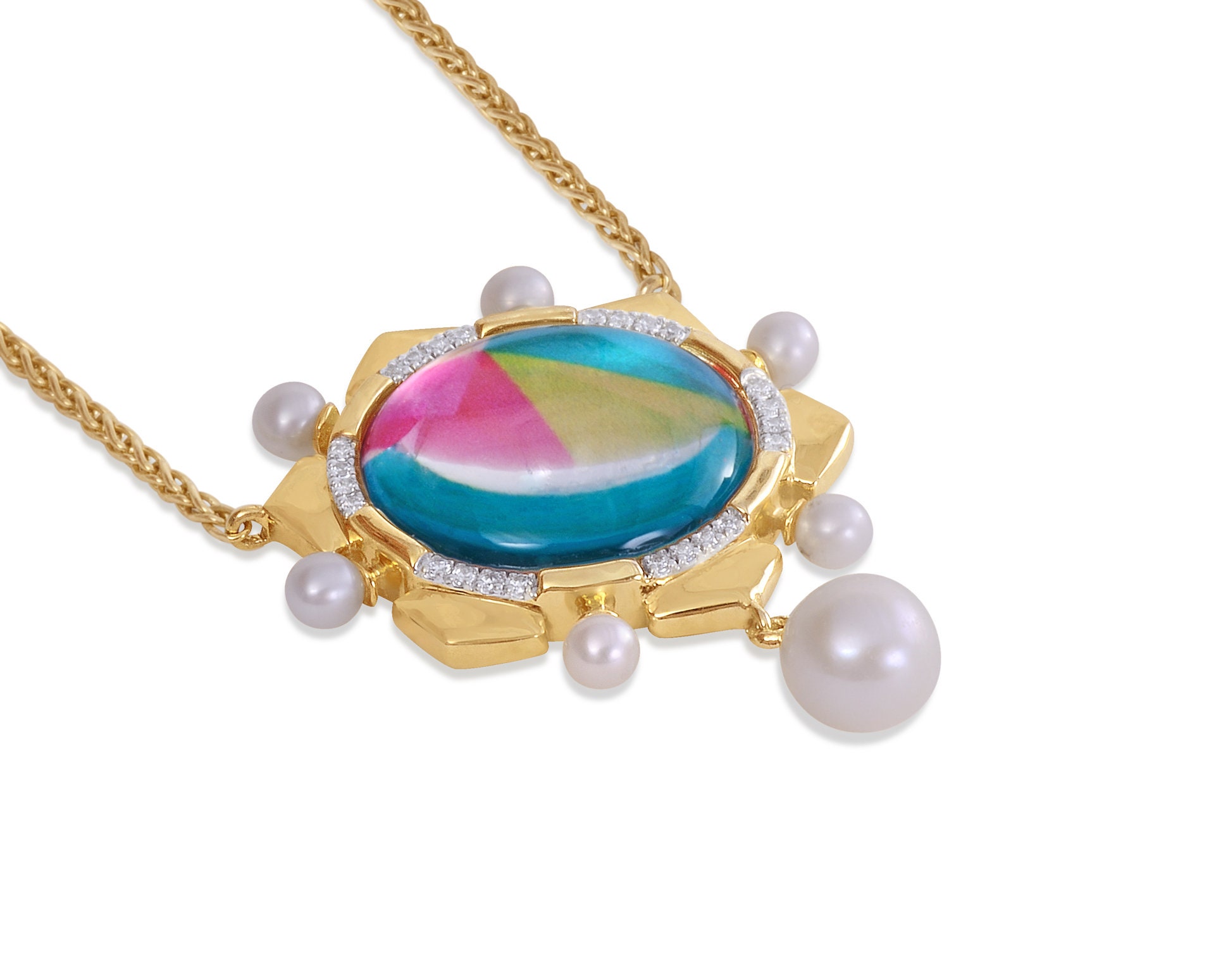 Unicorn Popcorn Pearl & Vibrant Mosaic Diamond Necklace - Etsy