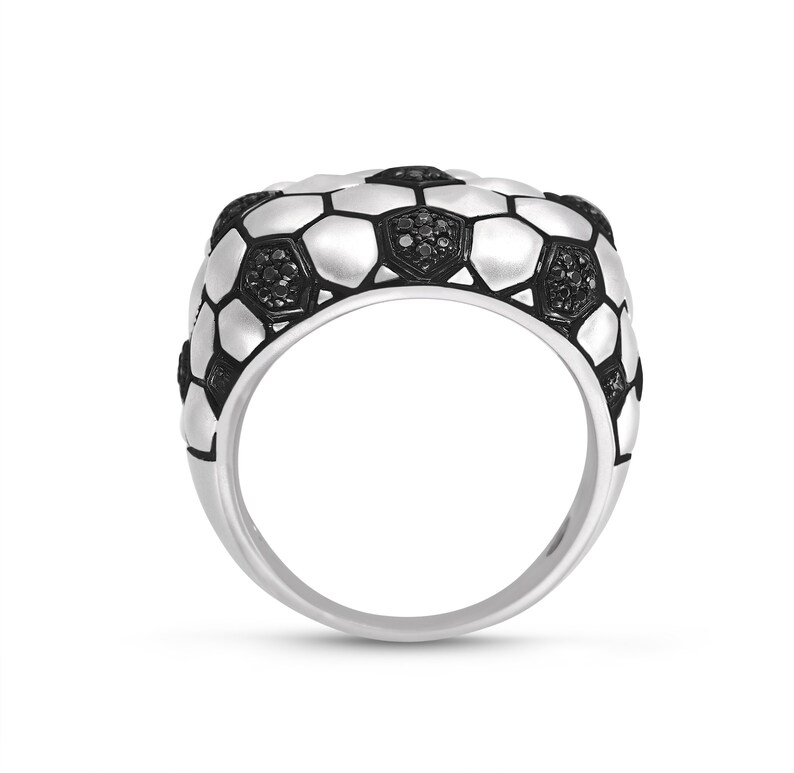 Kick & Goal Soccer Black Diamond Head Ring - Etsy