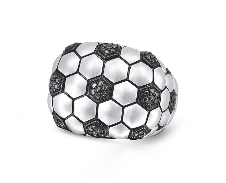 Kick & Goal Soccer Black Diamond Head Ring - Etsy