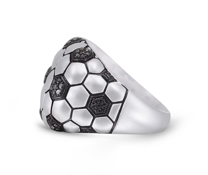 Kick & Goal Soccer Black Diamond Head Ring - Etsy