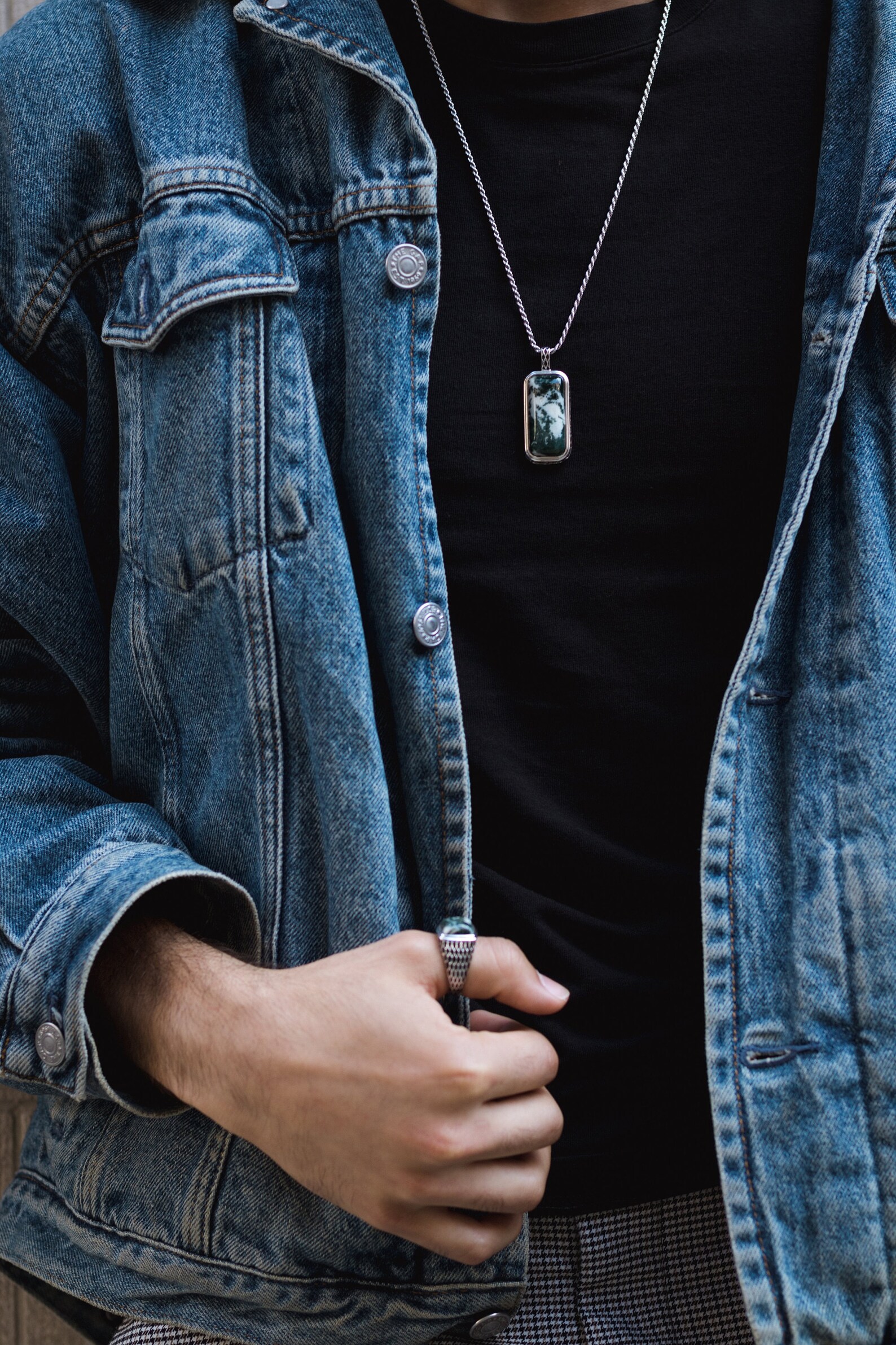 Tree Agate Stone Tag in Black Rhodium Plated Sterling Silver - Etsy