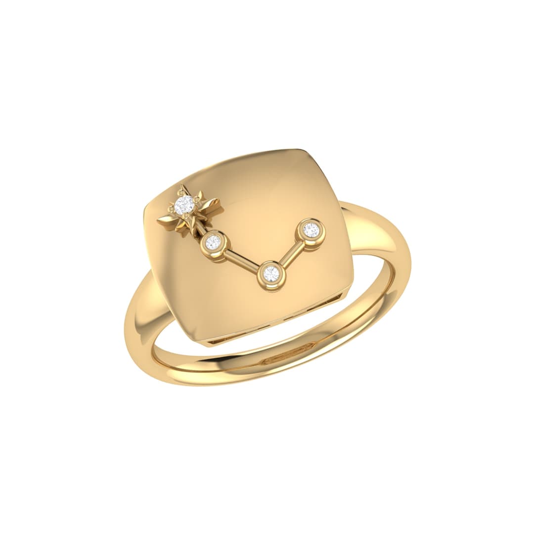 Aries Ram Diamond Constellation Signet Ring in 14K Yellow Gold Vermeil ...