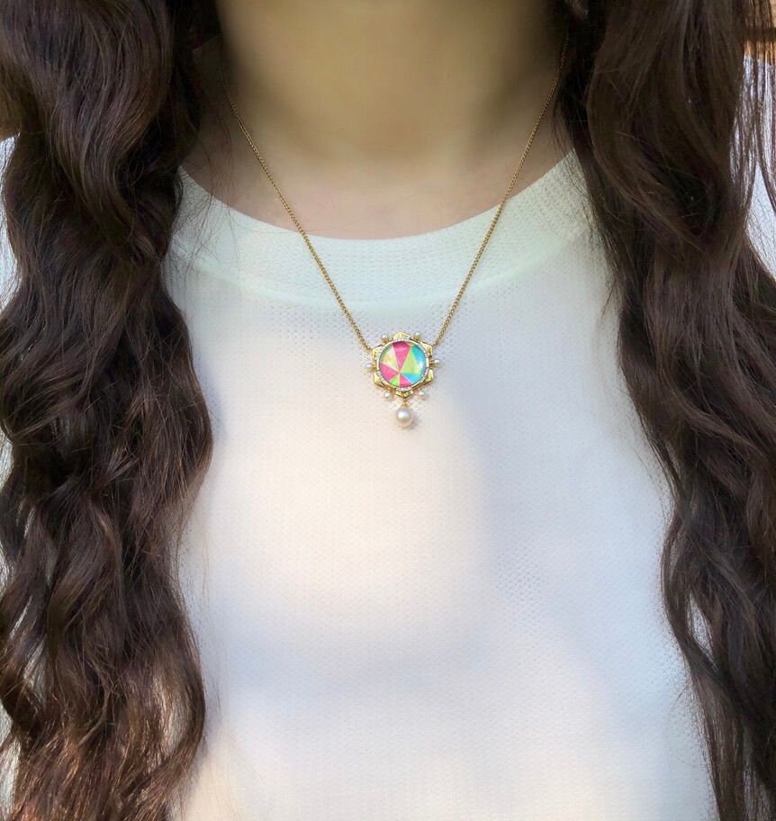 Unicorn Popcorn Pearl & Vibrant Mosaic Diamond Necklace - Etsy
