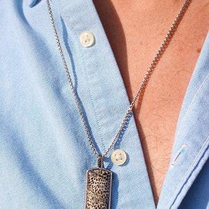 Fossil Agate Stone Tag in Black Rhodium - Etsy