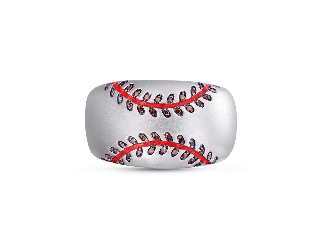 Home Run Baseball Red Diamond & Enamel Band Ring - Etsy