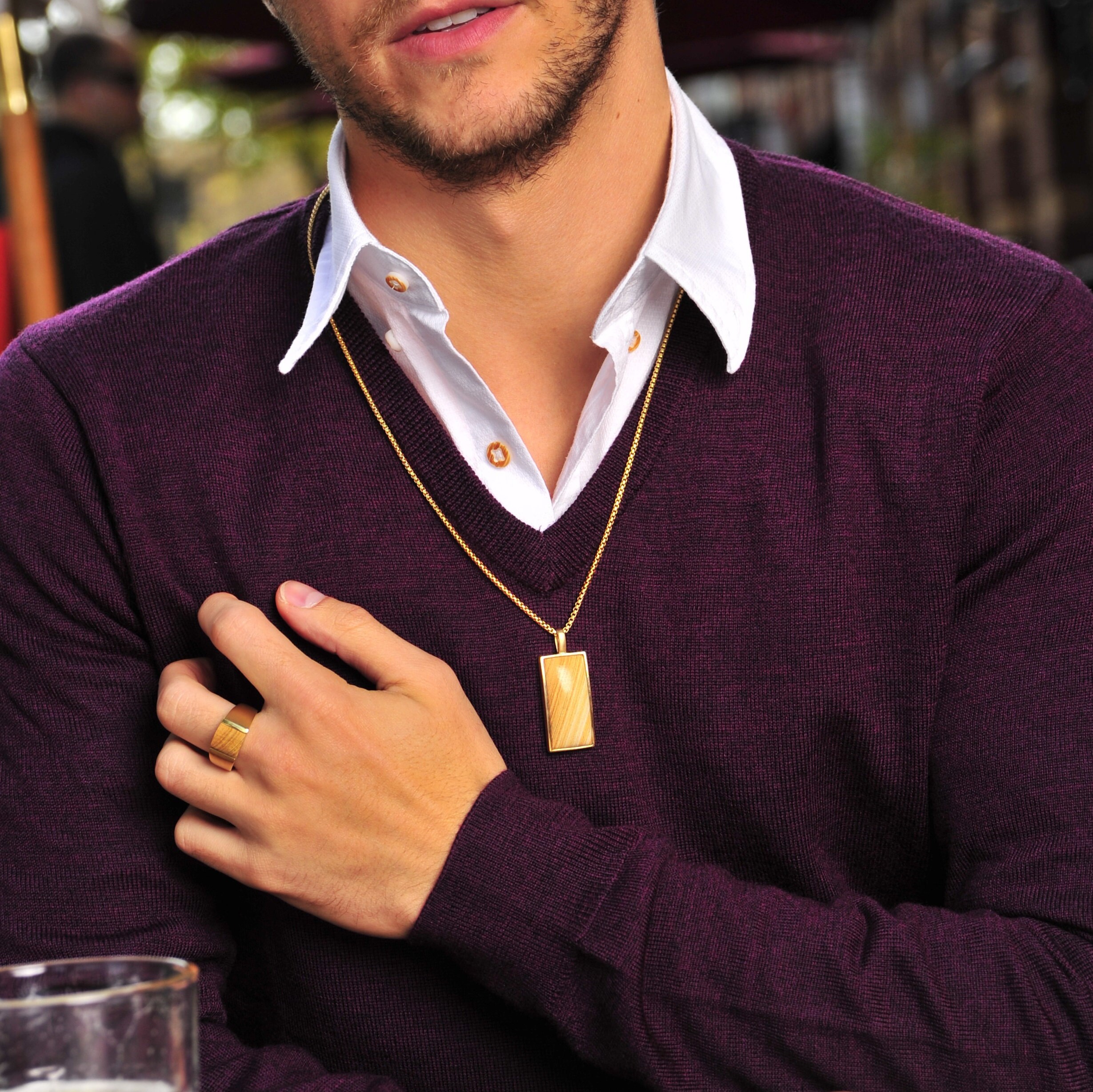 Wood Jasper Stone Tag in 14K Yellow Gold Plating - Etsy