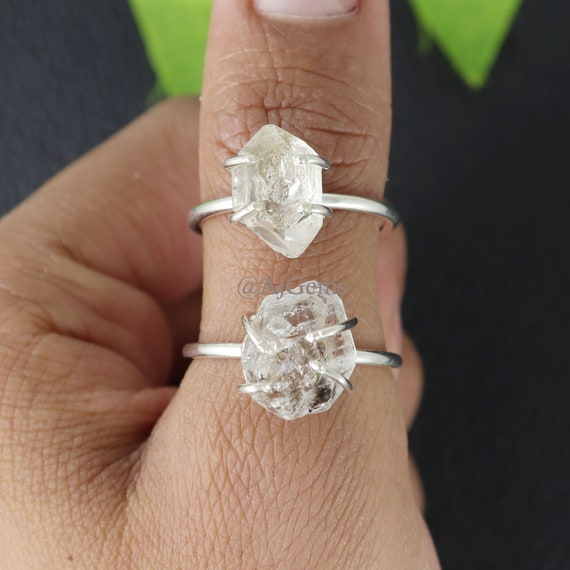 Herkimer Diamond Ring Healing Crystal Ring Raw Herkimer Diamond Ring Unique Handmade Silver Ring 925 Silver Ring Christmas Band Ring Etsy