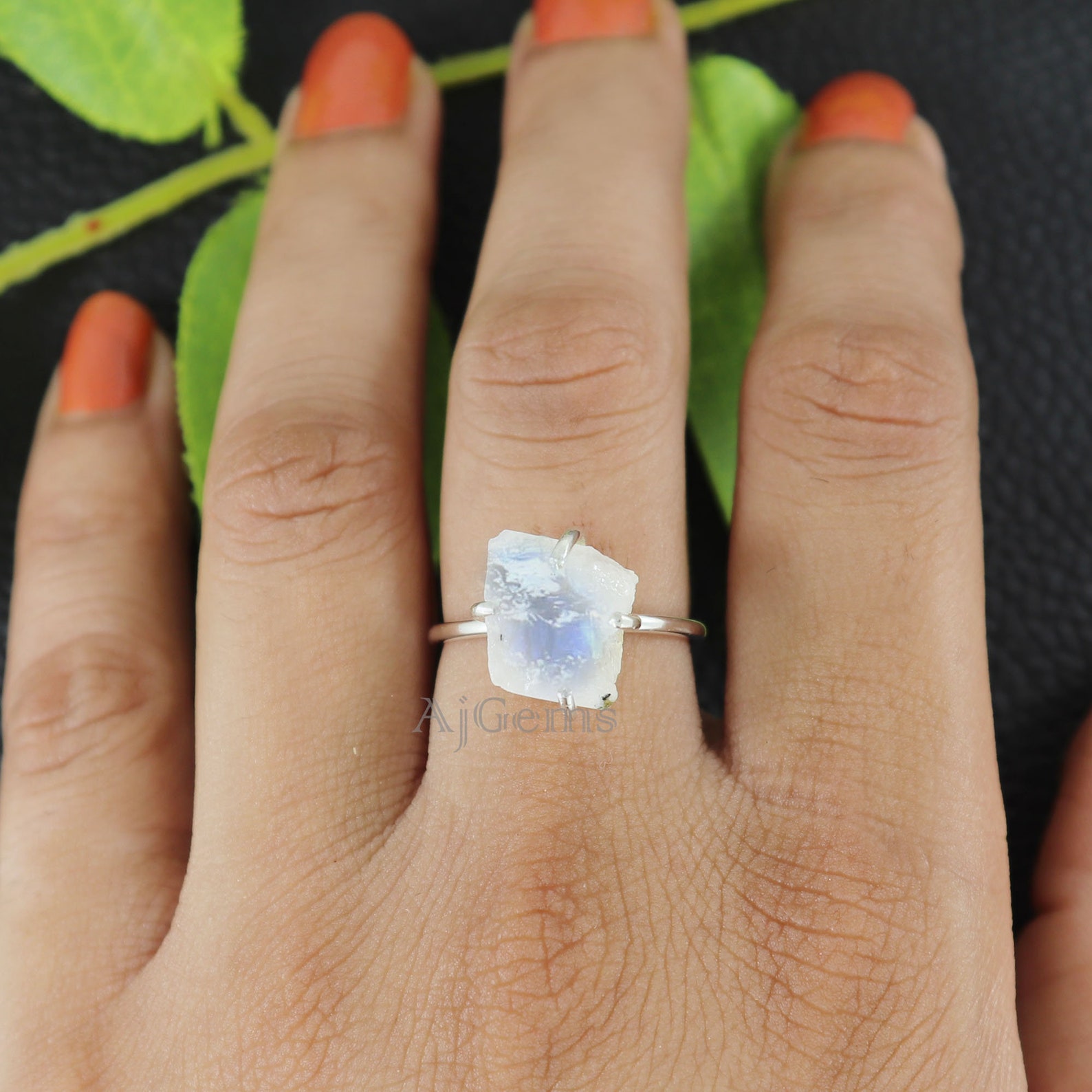 Raw Moonstone Ring Raw Crystal Ring Rainbow Moonstone 925 - Etsy