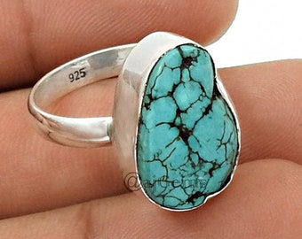 Raw Turquoise Ring Sterling Silver Rings for Women Natural - Etsy