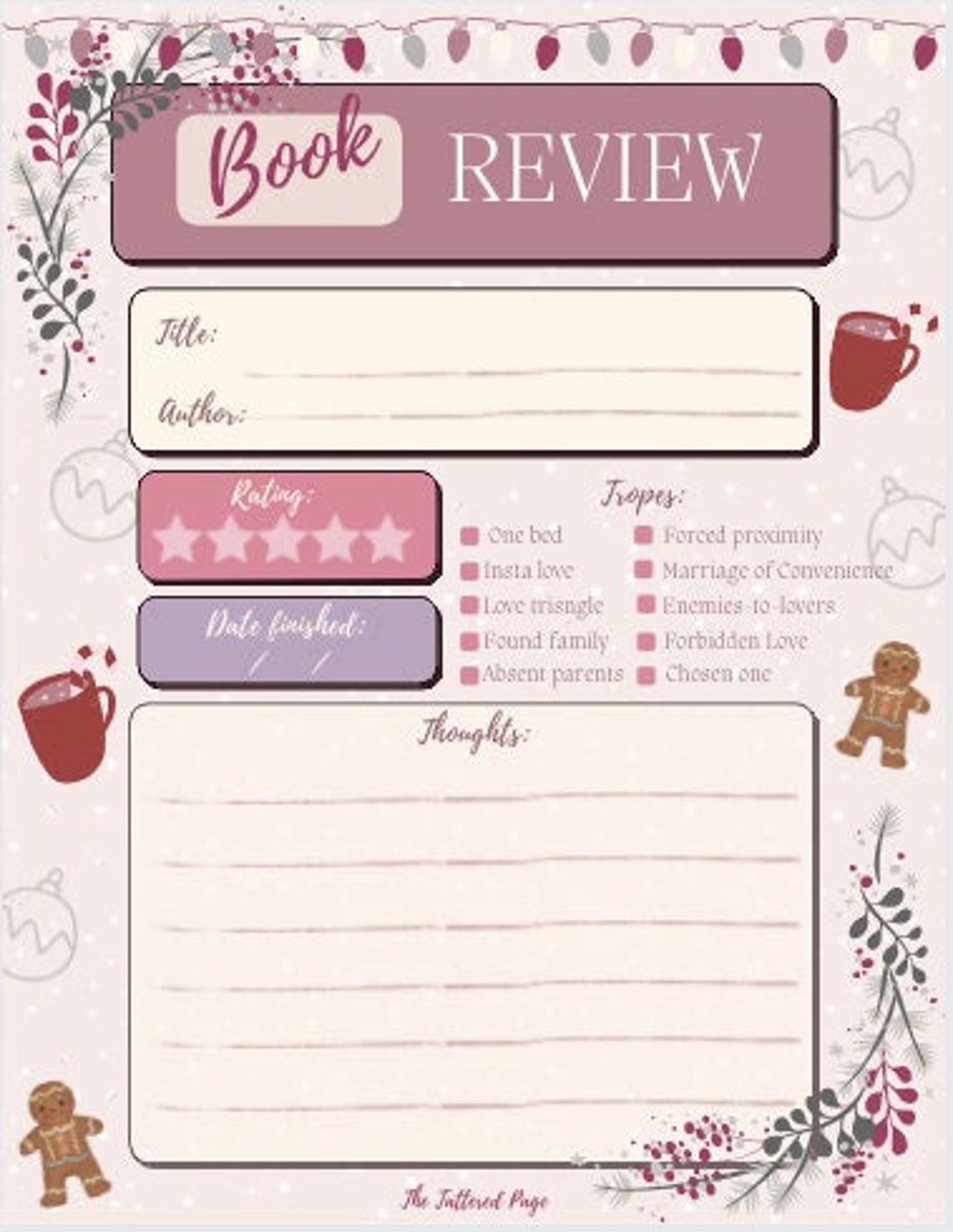 Christmas Printable Book Review Template, Print at Home Planner Insert ...