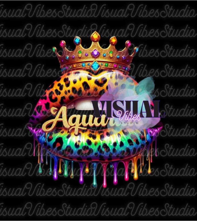 Aquarius Lips PNG: Leopard Print Crown, Colorful Drip (digital Download ...