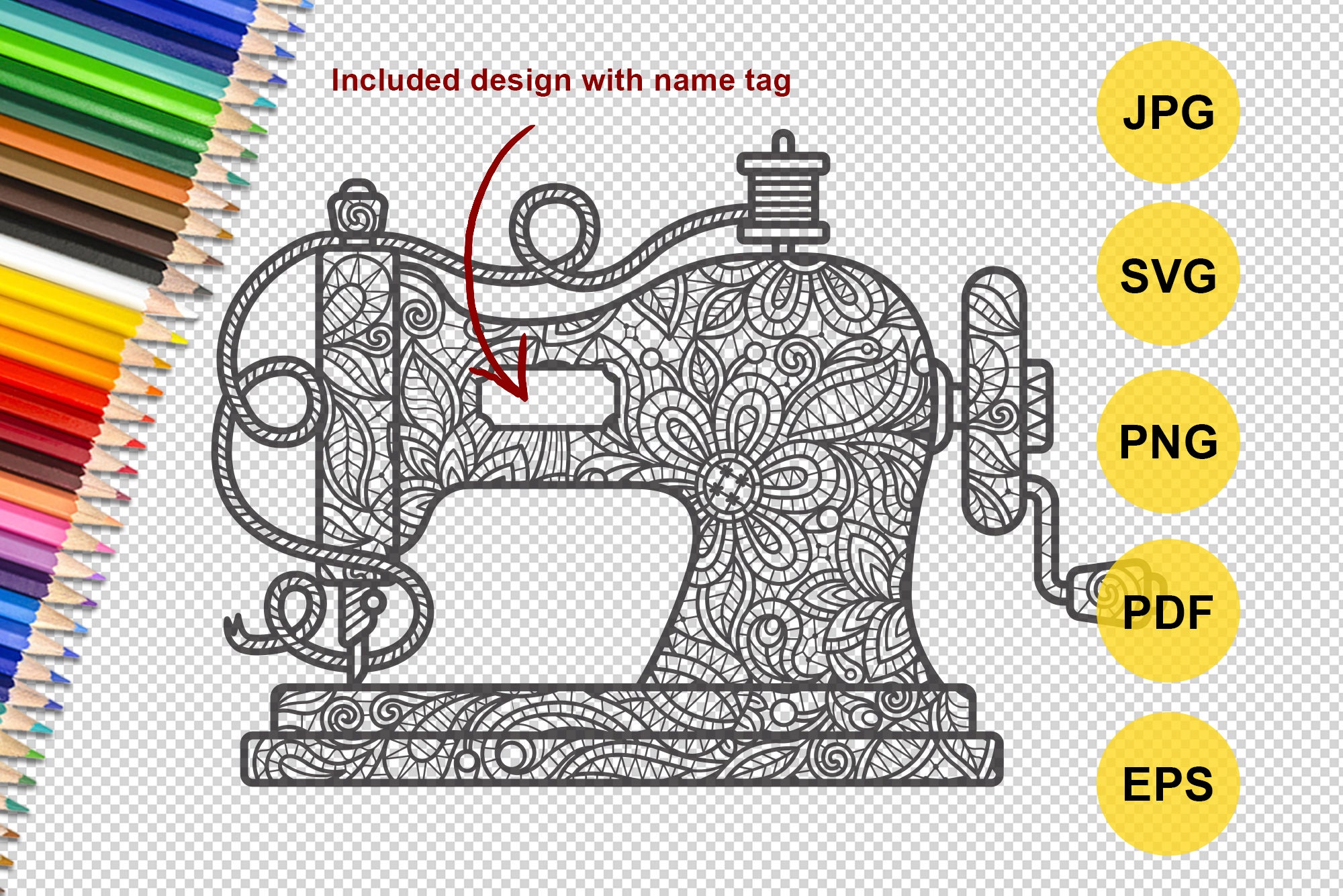 SVG Vintage Mandala Sewing Machine. Printable Zentangle - Etsy