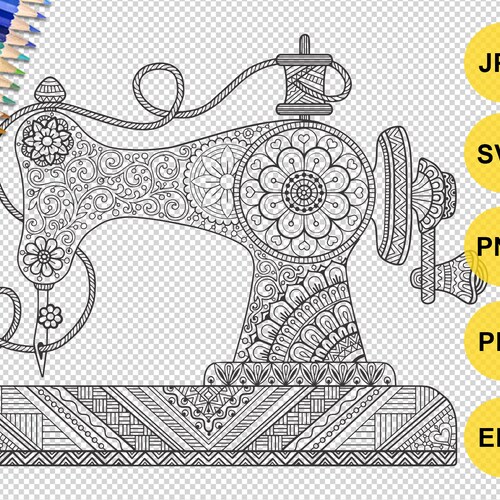 Vintage Mandala Sewing Machine. Printable Zentangle Coloring - Etsy UK