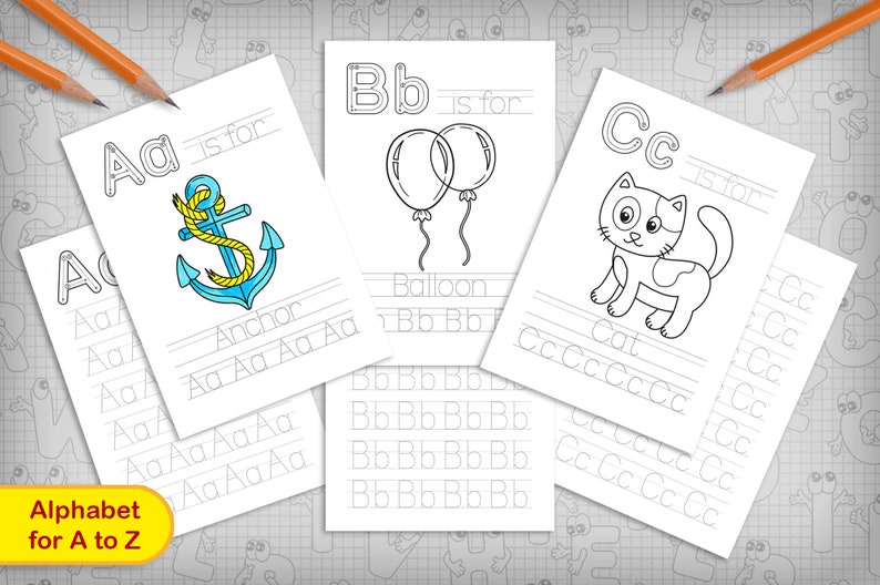 Printable Worksheet. Alphabet Coloring Book and Handwriting | Etsy