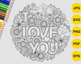 Zentangle Coloring Page for Valentine's Day and Wedding. | Etsy