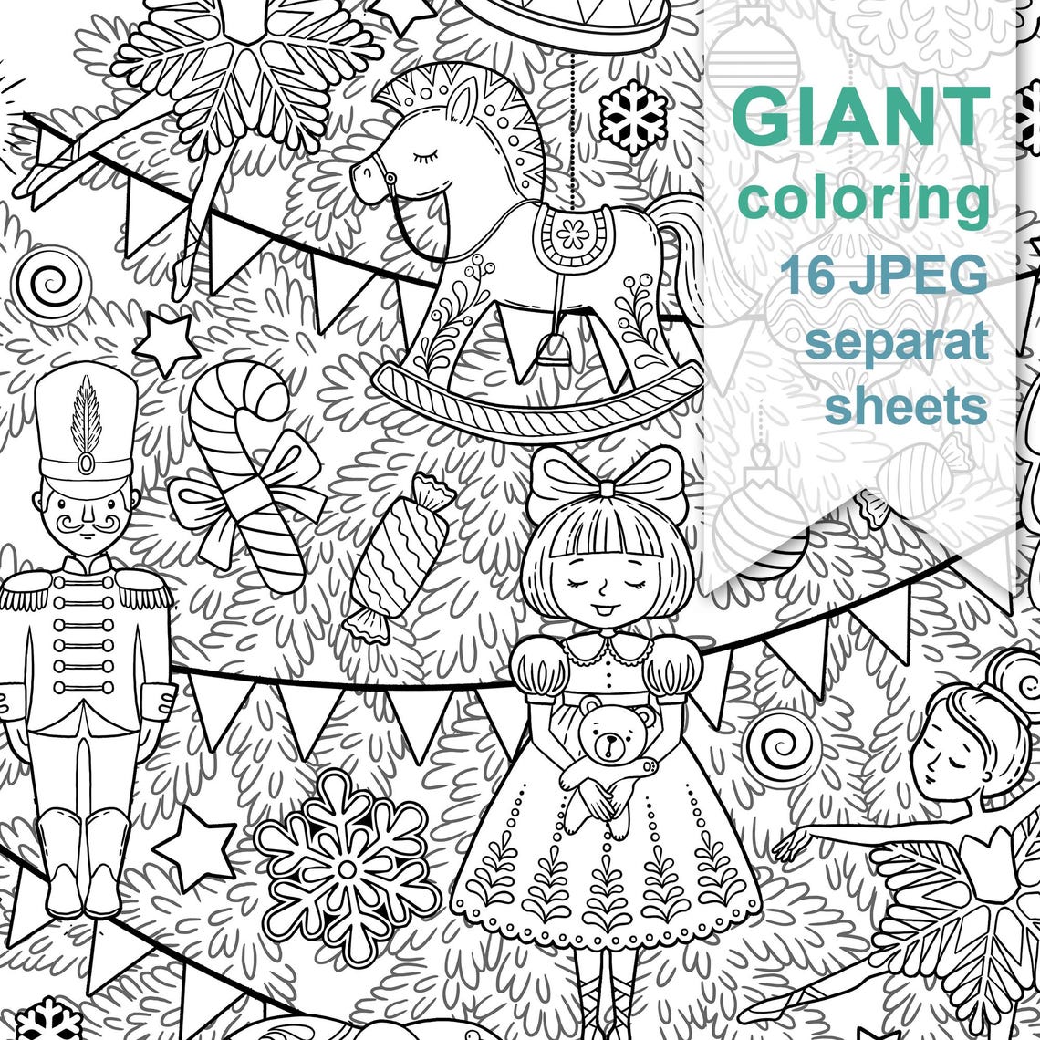 GIANT Nutcracker Ballet Christmas Tree Coloring | Printable Coloring ...