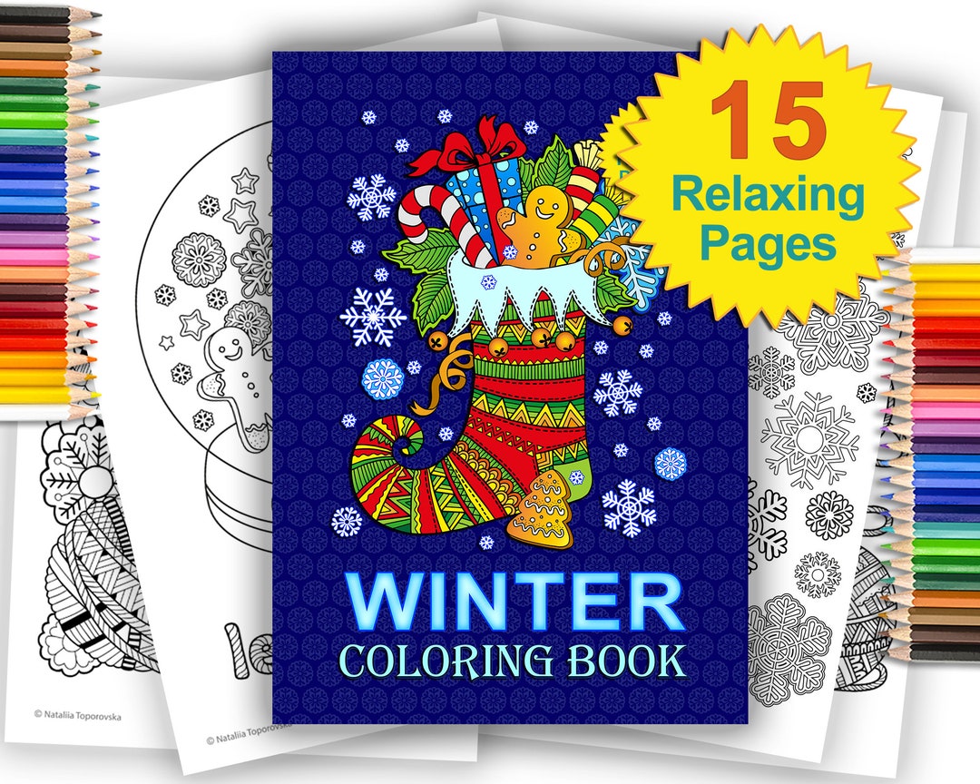 Printable Winter Coloring Book. PDF Coloring Page. Set of 15 Christmas ...