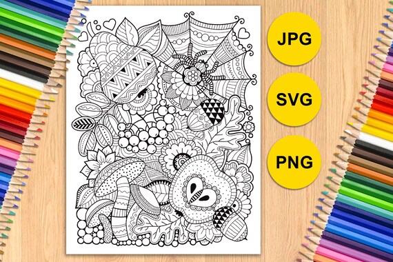 Autumn Coloring Page for Adult. Printable Zentangle Coloring | Etsy