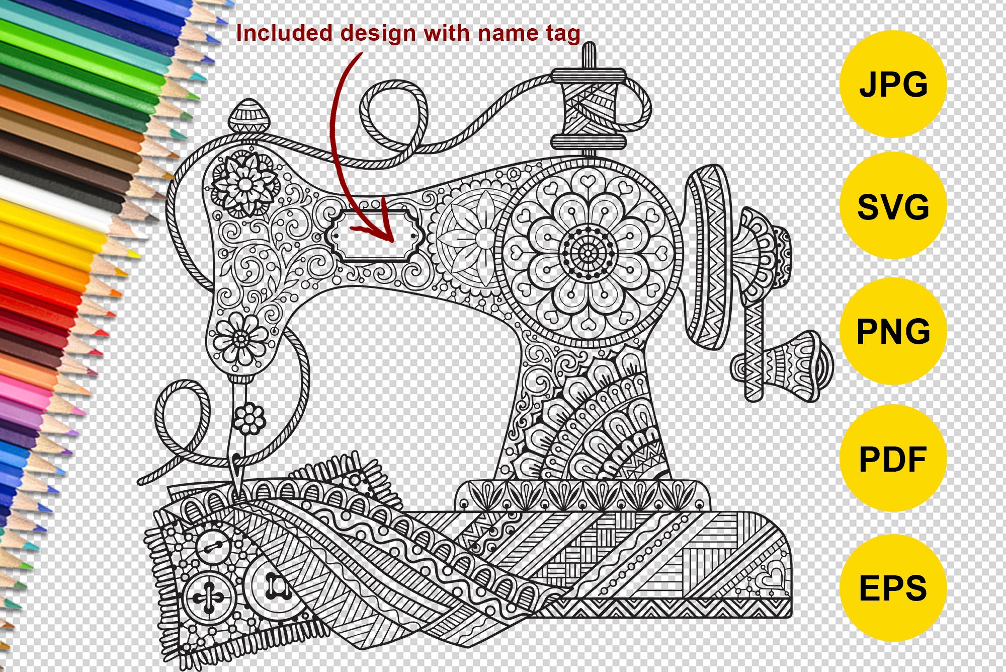 Vintage Mandala Sewing Machine. Printable Zentangle Coloring Page ...