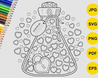 Zentangle Coloring Page for Valentine's Day and Wedding. | Etsy