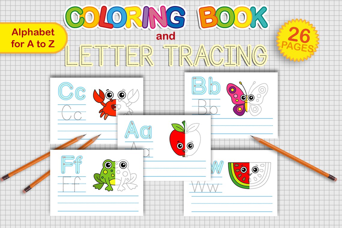 Printable Worksheet. Alphabet Coloring Book and Handwriting - Etsy