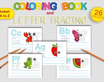 Printable Worksheet. Alphabet Coloring Book and Handwriting - Etsy