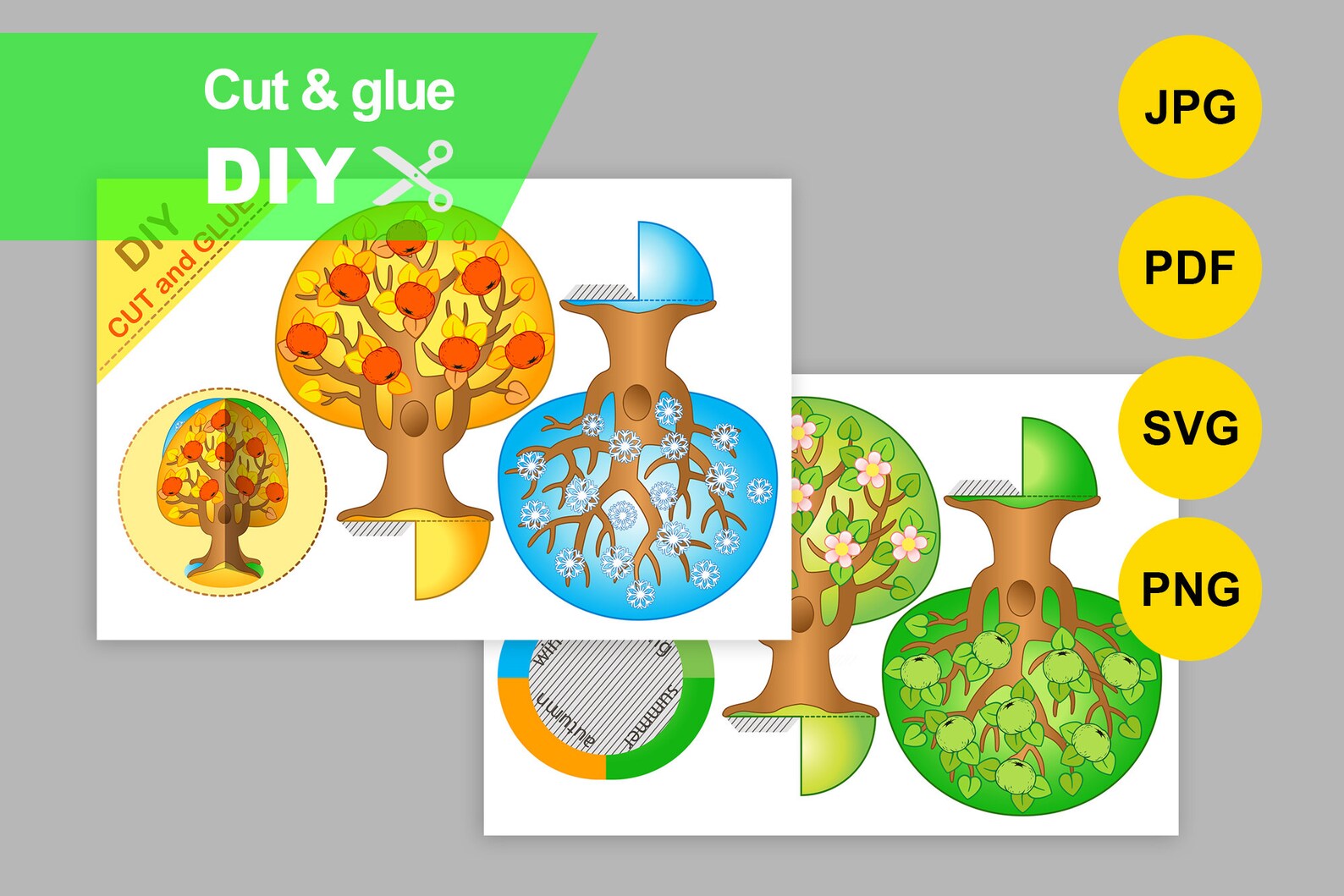 3D tree of the season. DIY template for kids. For paper cut | Etsy