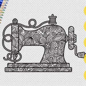 Vintage Mandala Sewing Machine. Printable Zentangle Coloring Page ...