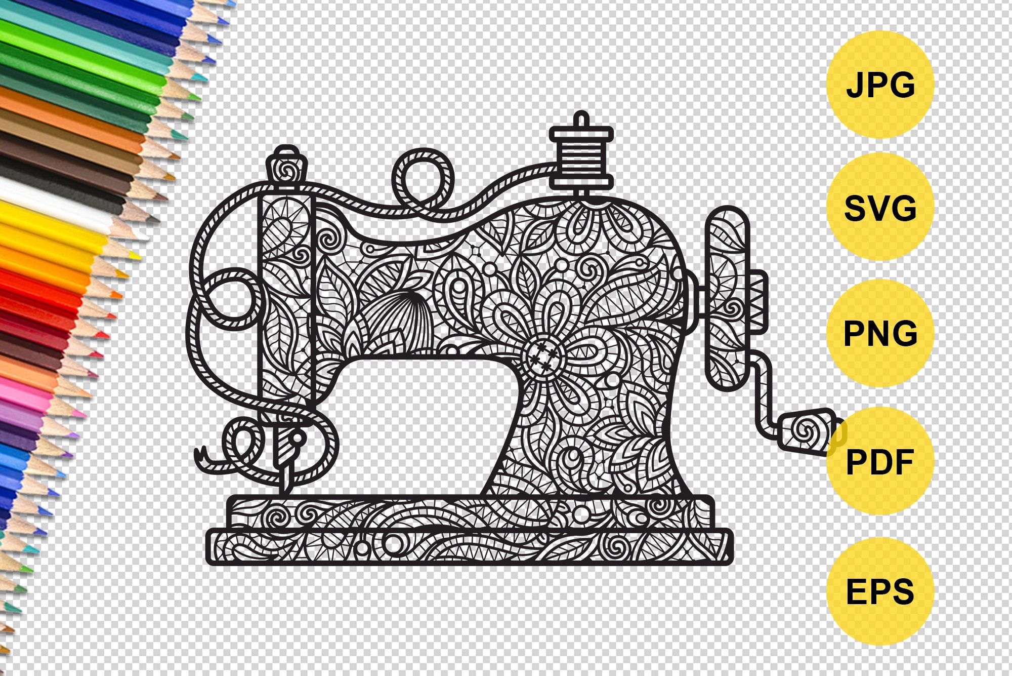 SVG Vintage Mandala Sewing Machine. Printable Zentangle - Etsy