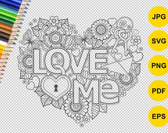 Zentangle Coloring Page for Valentine's Day and Wedding. | Etsy