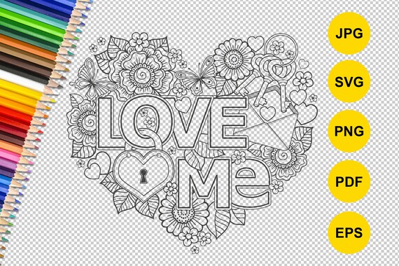 Mandala Flower Heart. Zentangle Coloring Page for | Etsy