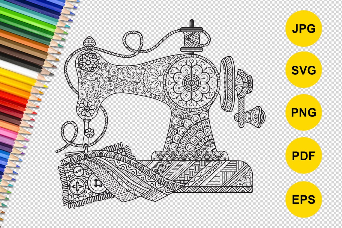 Vintage Mandala Sewing Machine. Printable Zentangle Coloring Page ...