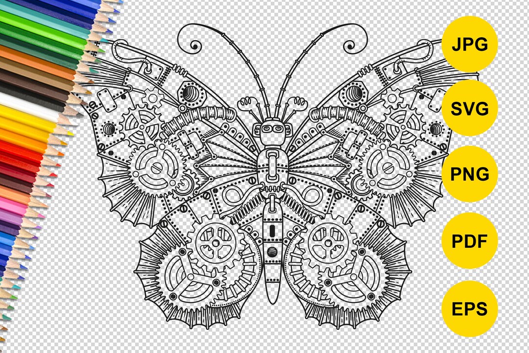 Steampunk Butterfly Coloring Page. Vector Clipart SVG. Zentangle Svg ...