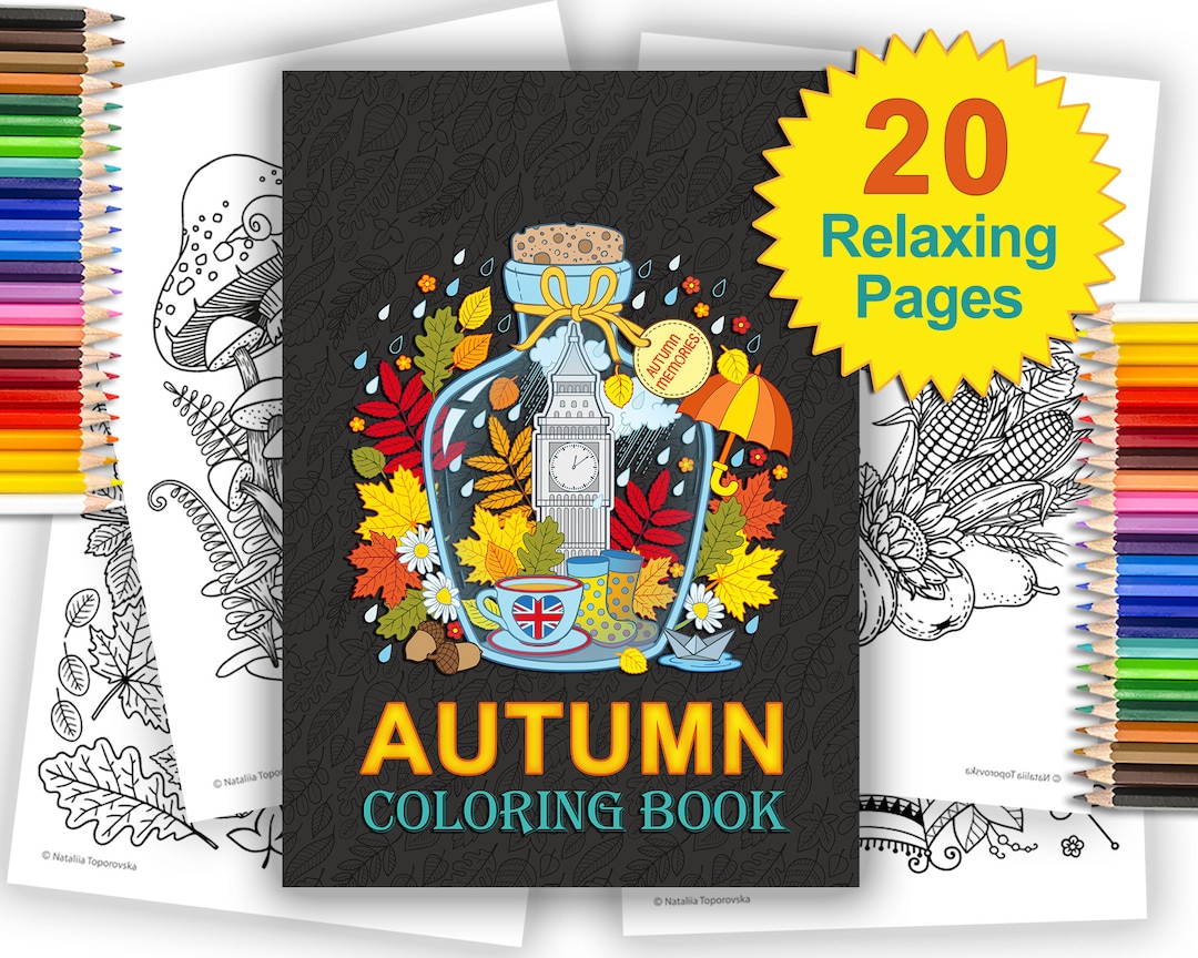 Printable Autumn Coloring Book. PDF Coloring Page. Set of 20 Coloring ...