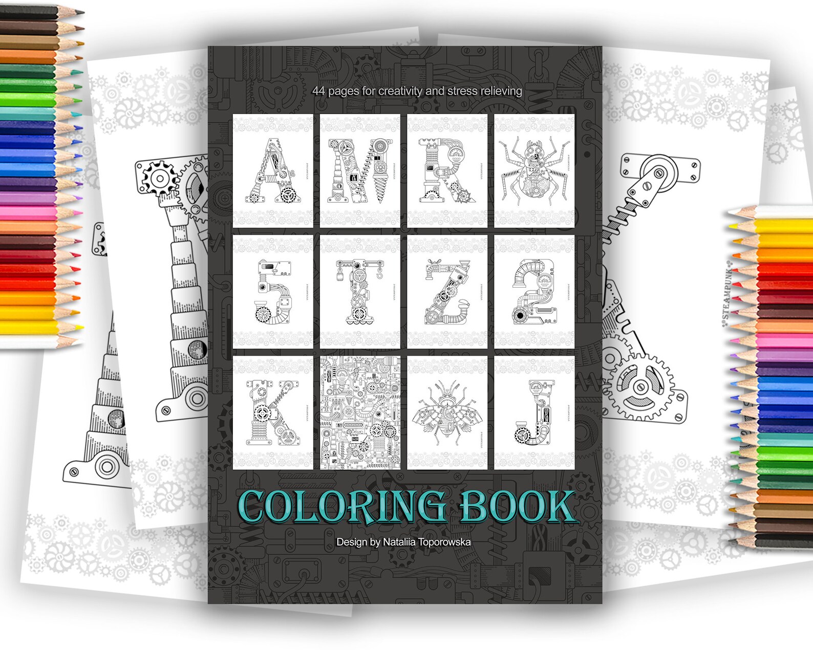 Printable Coloring Book Steampunk Alphabet. PDF Coloring Page. | Etsy