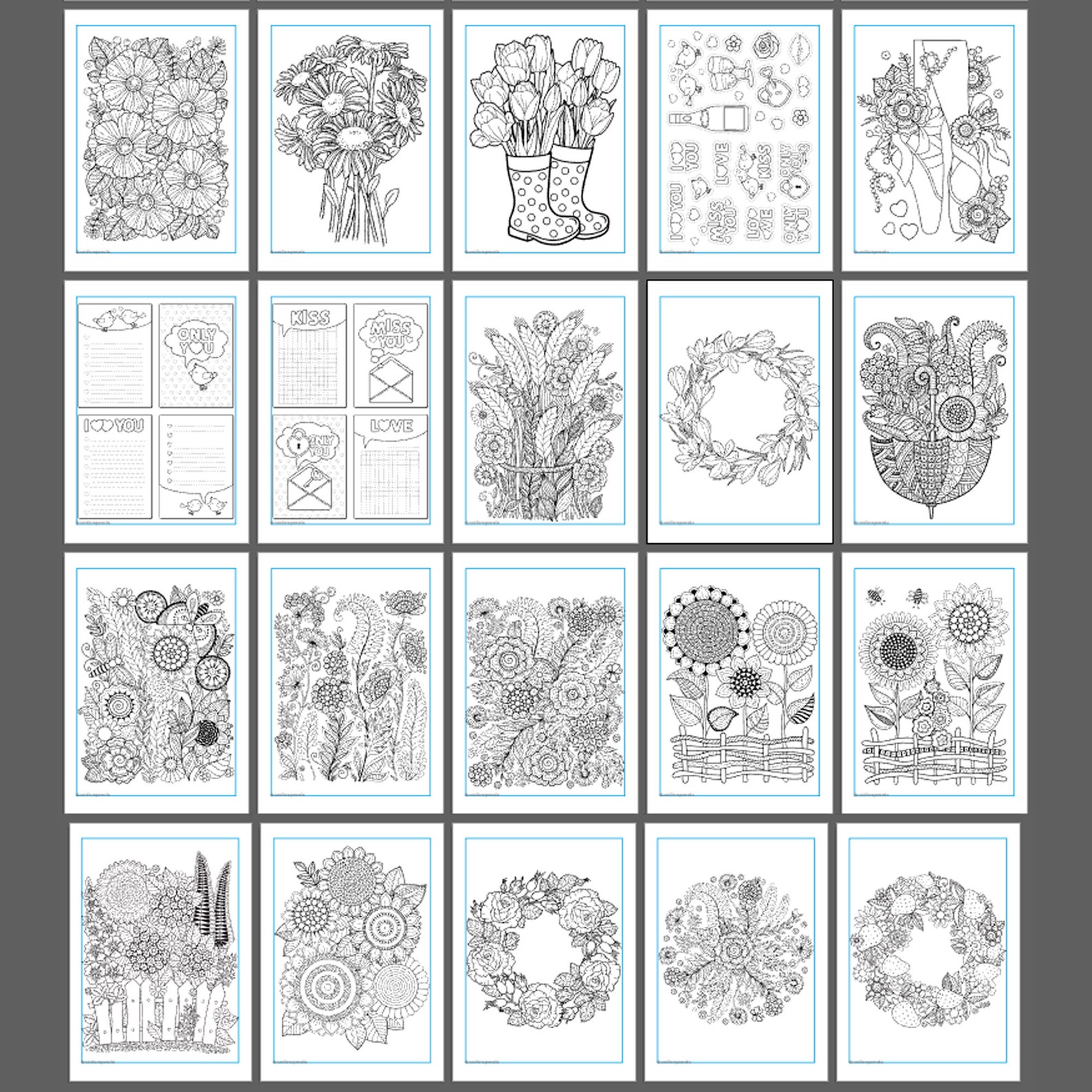 Printable Coloring Book for Adults Flowers and Love. PDF Coloring Book ...