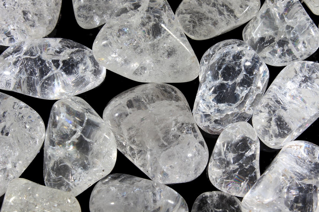 Crackle Quartz Tumbled Stones a Grade Fire & Ice Clear Quartz Crystal ...