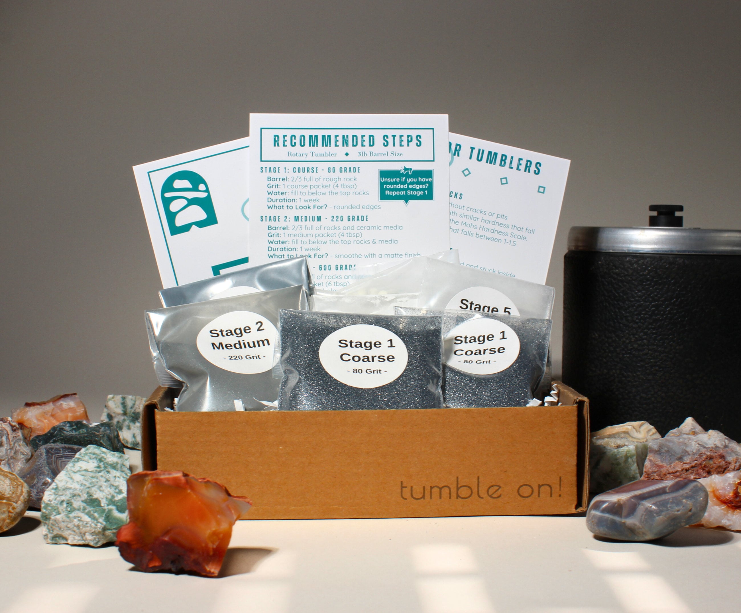 Rock Tumbling Grit Kit | Pre-measured for 3 LB Barrel | Silicon Carbide ...