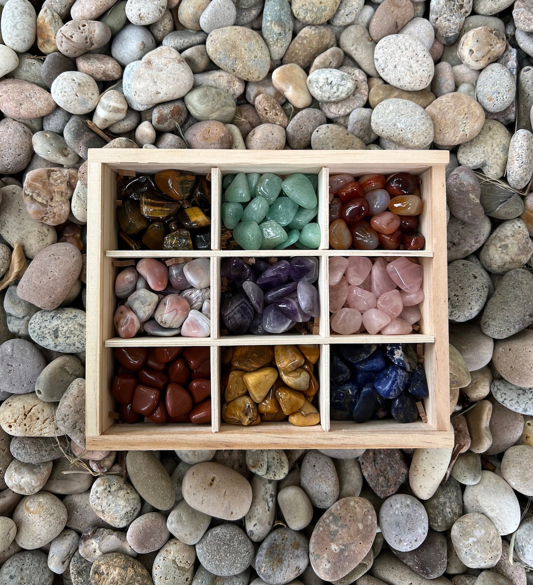 Crystal Gift Set With Wooden Box Display Case | Natural Rocks for Decor ...