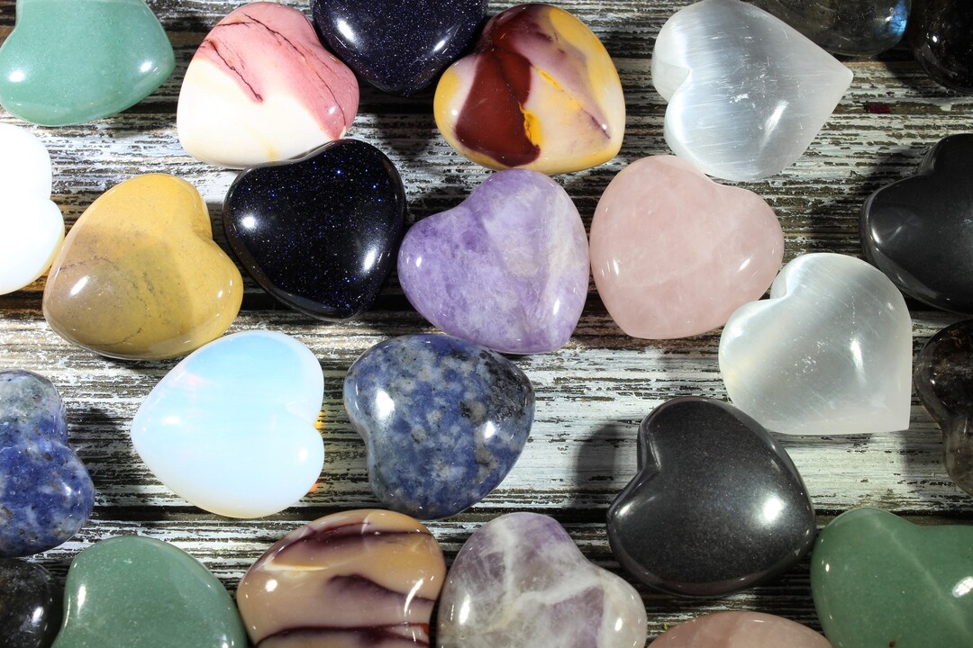 Gemstone Hearts | 1" Crystal Hearts | Assorted Stone Hearts | Choose ...