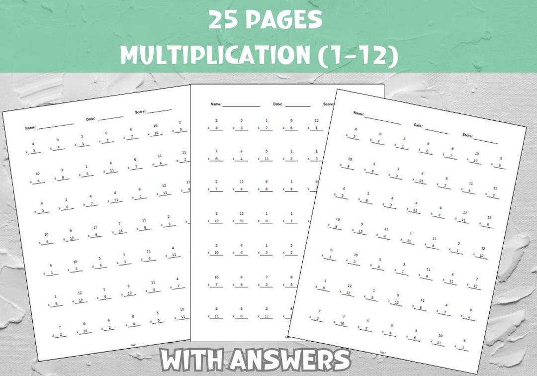 25 Pages of Printable Math Multiplication Worksheets Using Numbers 1 ...