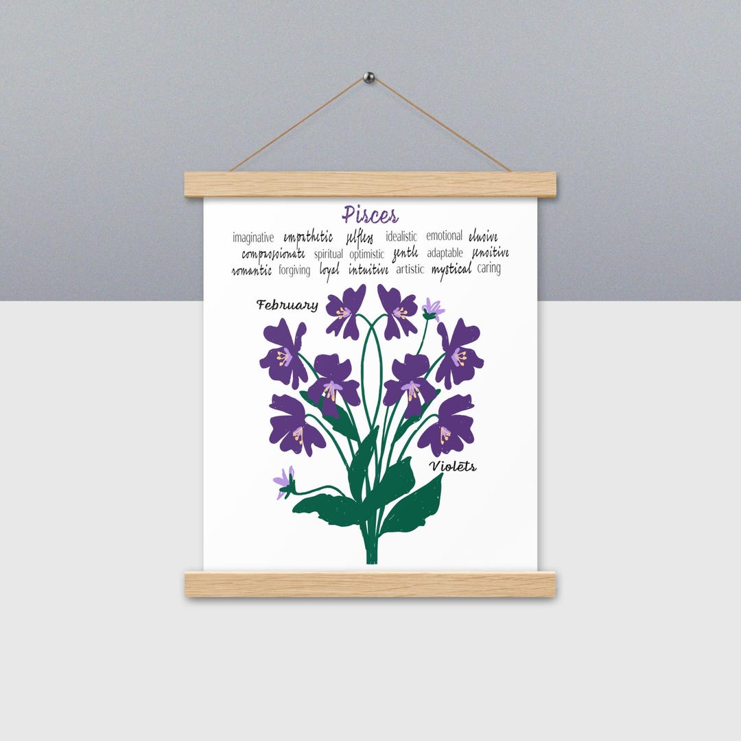 Pisces Zodiac Sign With February Violets Birth Month Flower Artisan ...