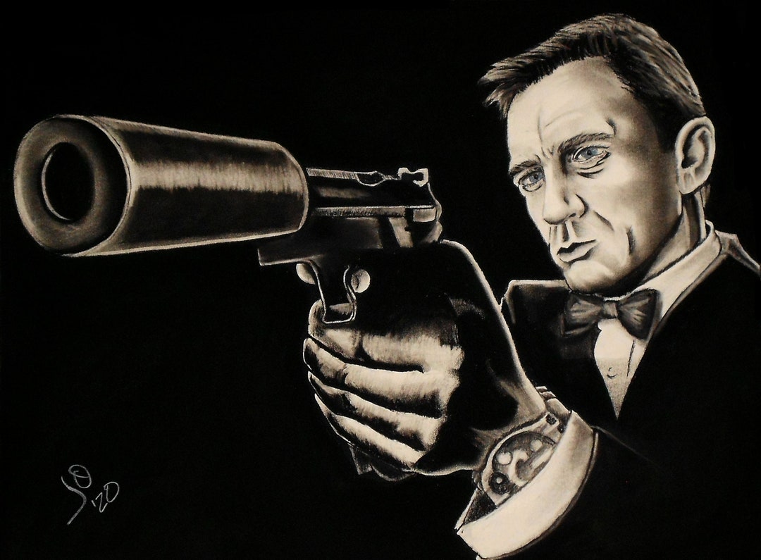 007 - James Bond - Original Charcoal Art - 18X24 - Unframed - Etsy