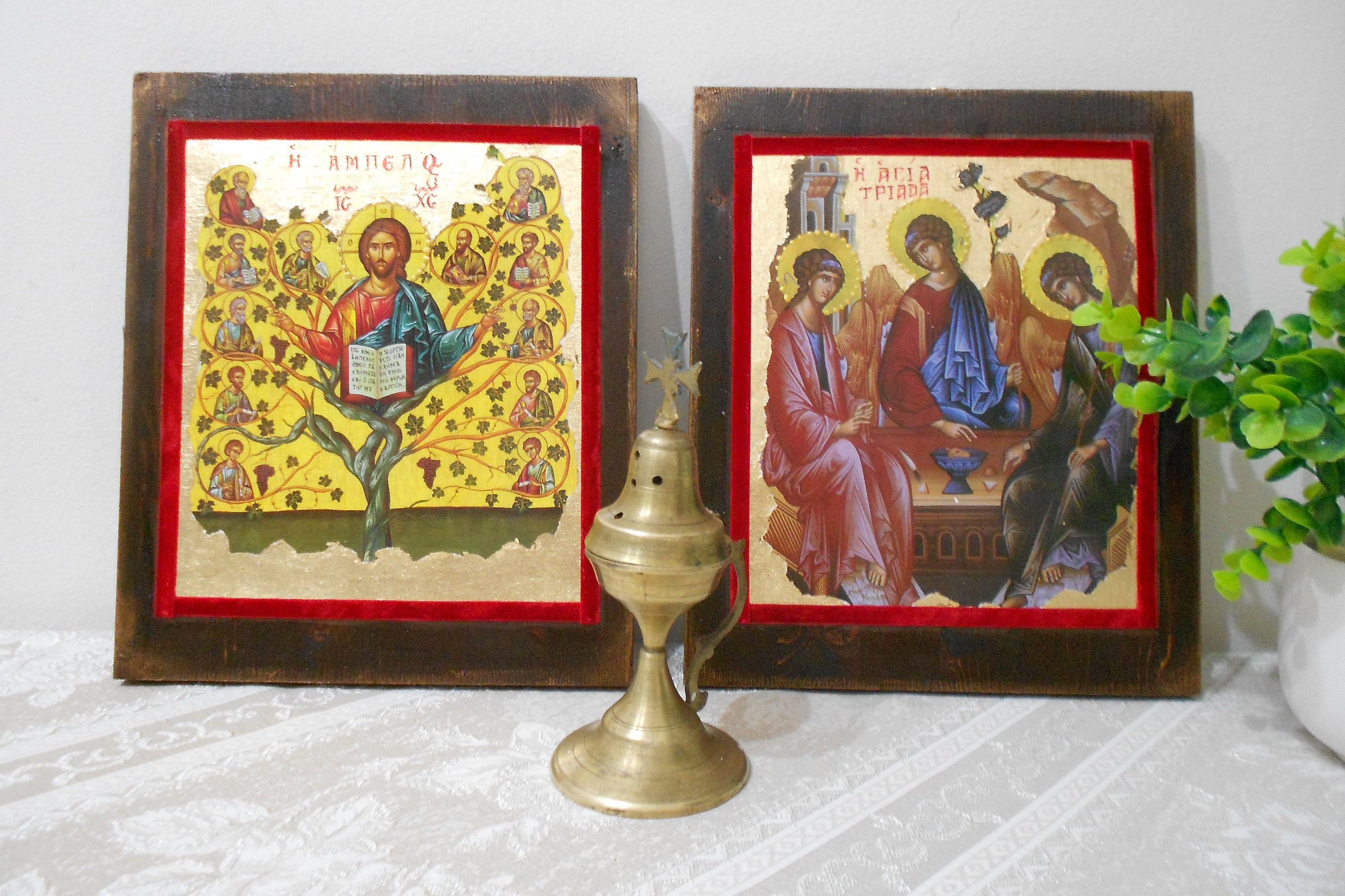 SPECIAL ICONS! Holy Trinity/ the Vine-ampelos, Handmade Copy/icon, Gold ...