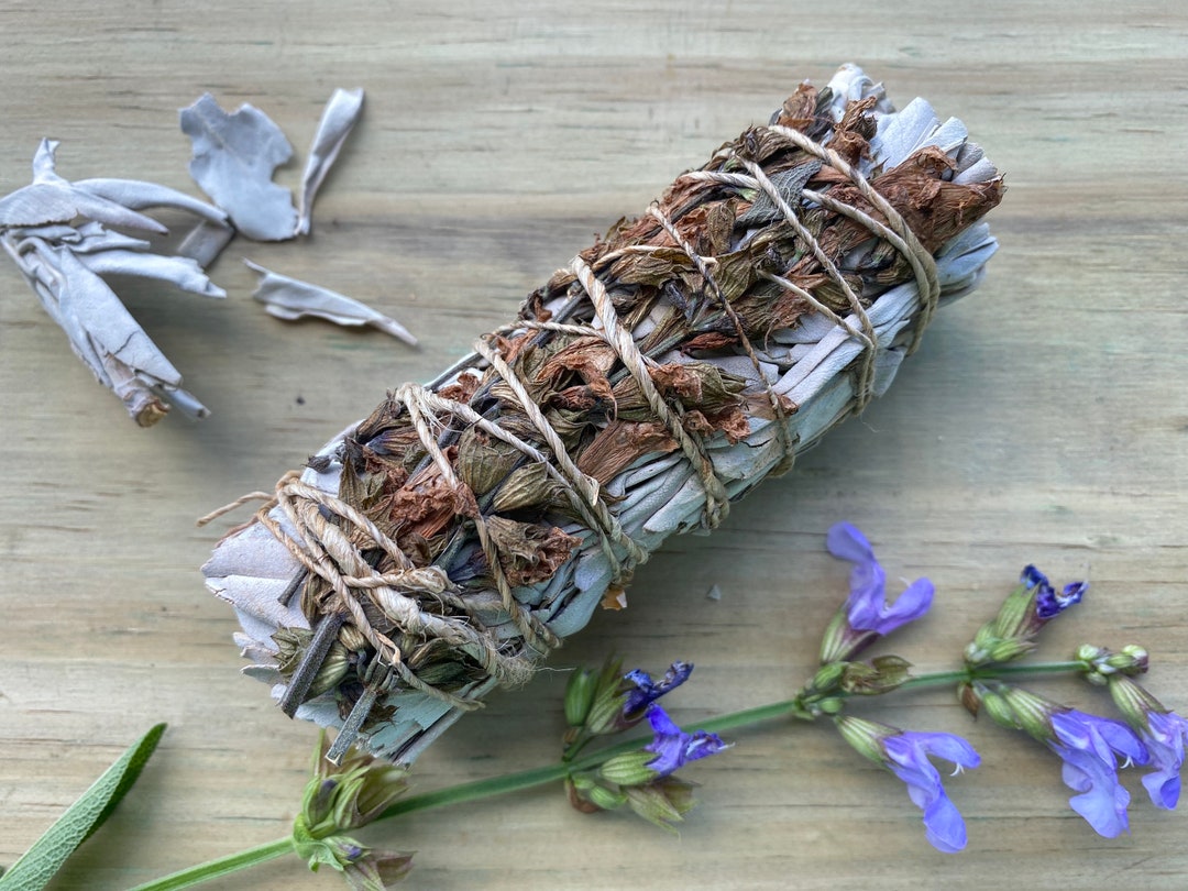 White Sage & Sage Flower Smudge Stick 4 Inch Wild Harvested Handcrafted ...