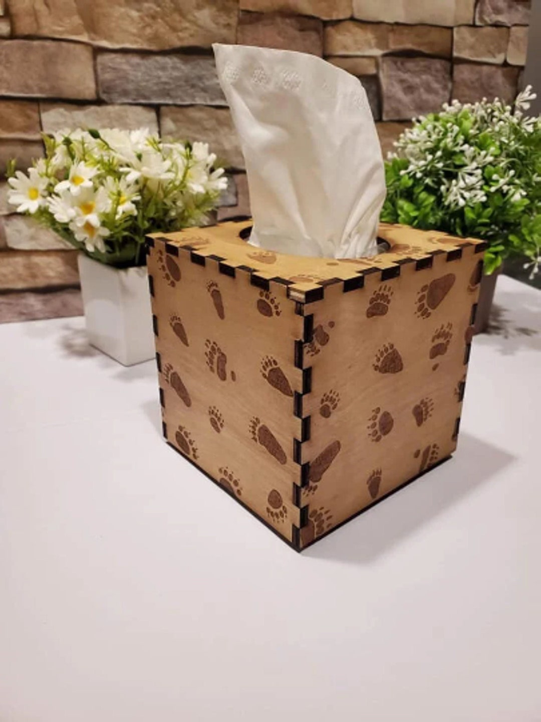 Tissue Box Cover - Woodland Décor - Black Bear Tracks - Rustic Tissue ...