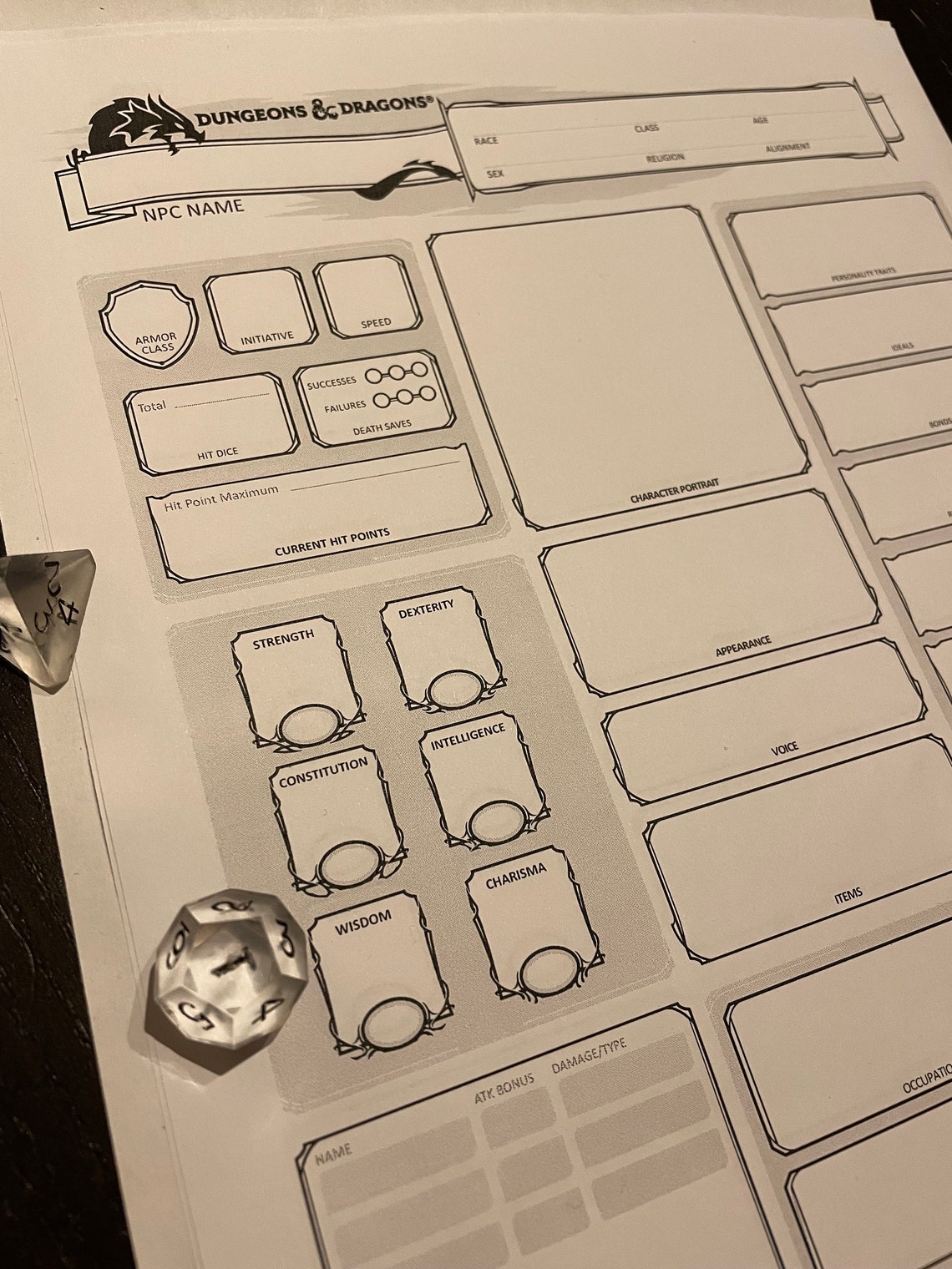 NPC Character Sheet Fillable Pdf Download | Etsy