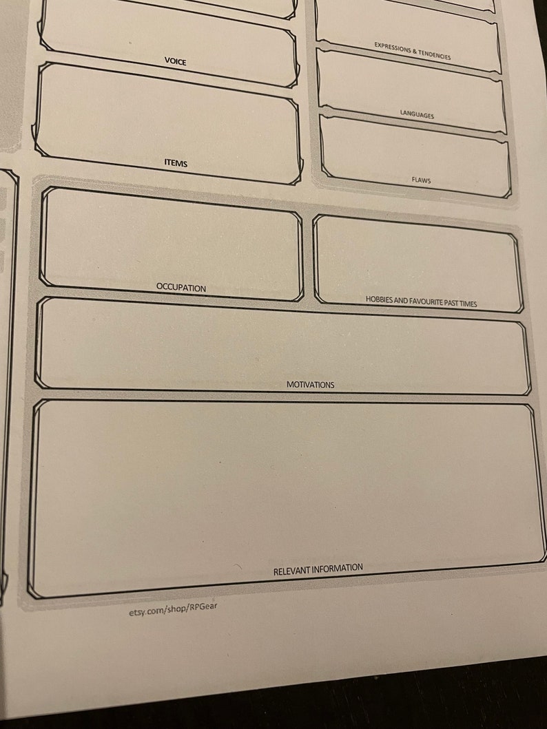NPC Character Sheet Fillable Pdf Download | Etsy