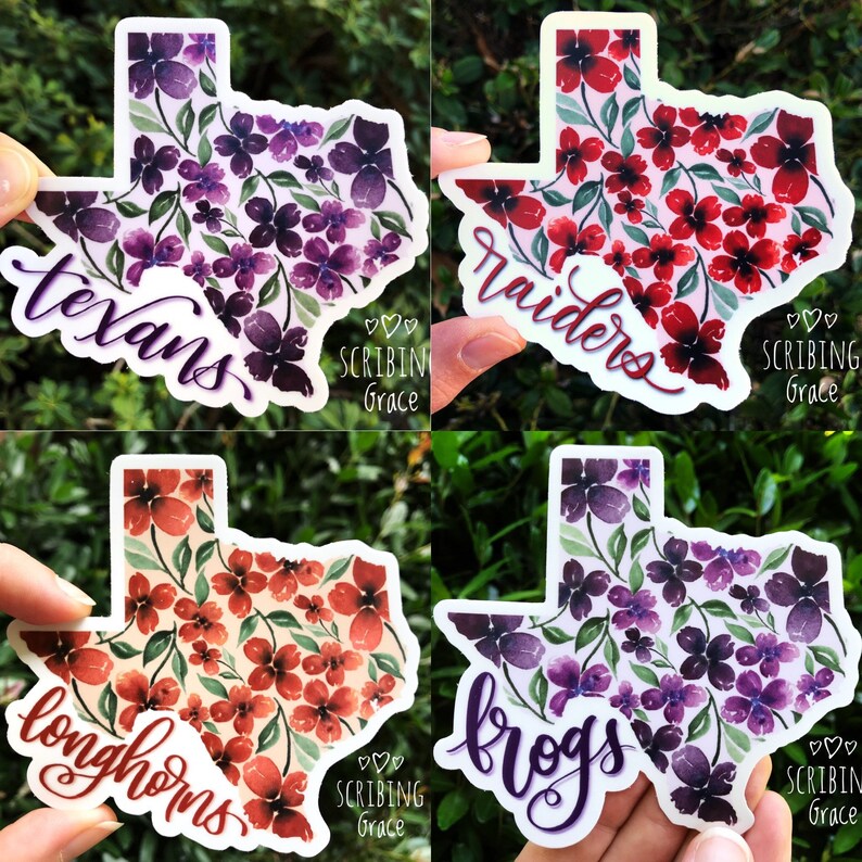 North Texas Floral Vinyl Sticker Green Watercolor Texas - Etsy